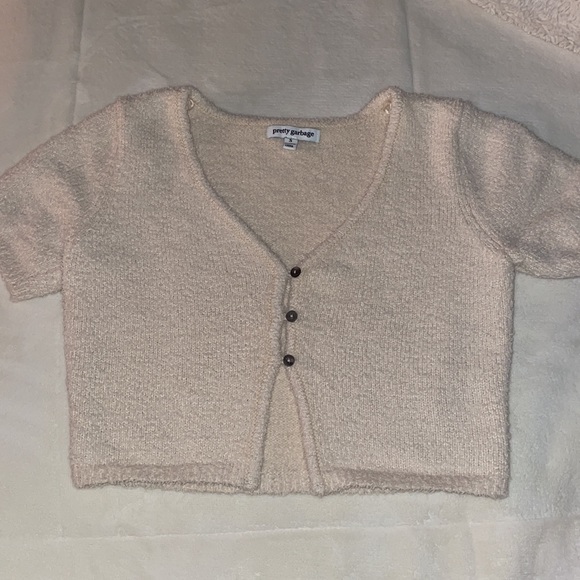 Pretty Garbage | Tops | Pretty Garbage Cream Knit Cropped Short Sleeve ...